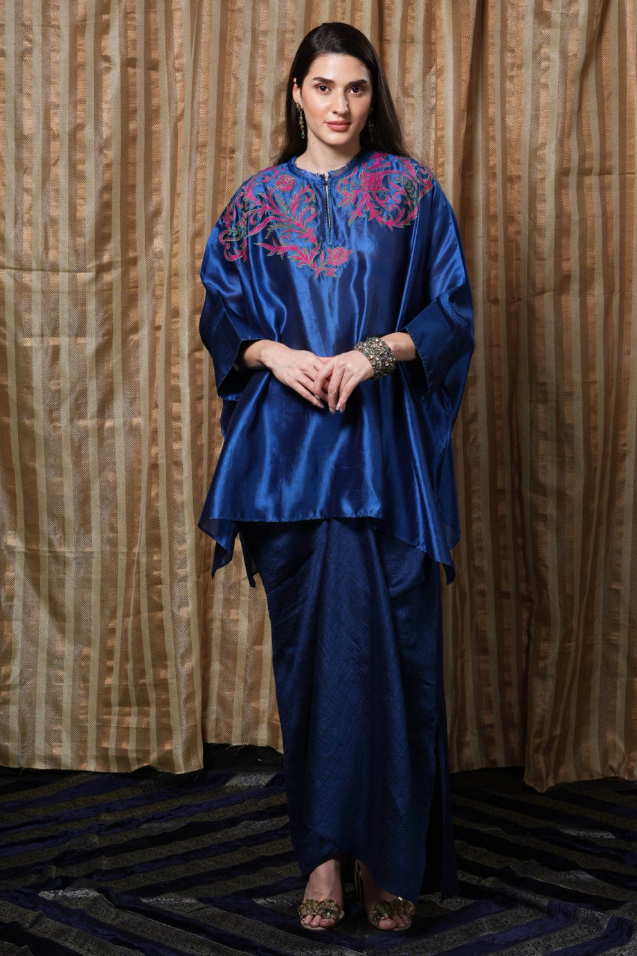 Royal blue embroidered kaftan – krishnamehtas
