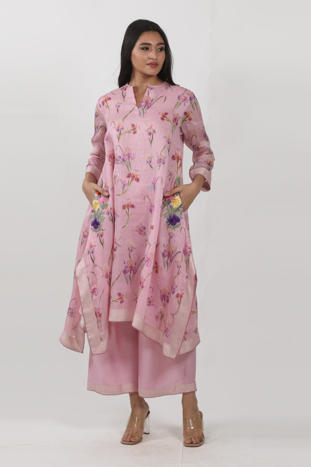 Pink Floral Printed Tunic Set – krishnamehtas