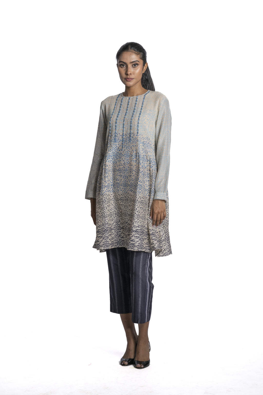 White Chanderi multi color Printed Tunic Set – krishnamehtas